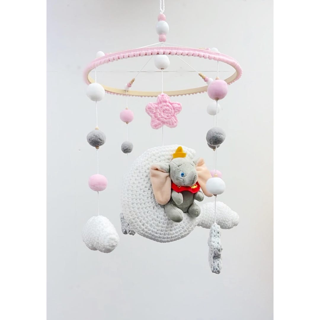 Baby Girls Pink Disney Dumbo Theme Hand Crocheted Nursery Cot Mobile - Etsy