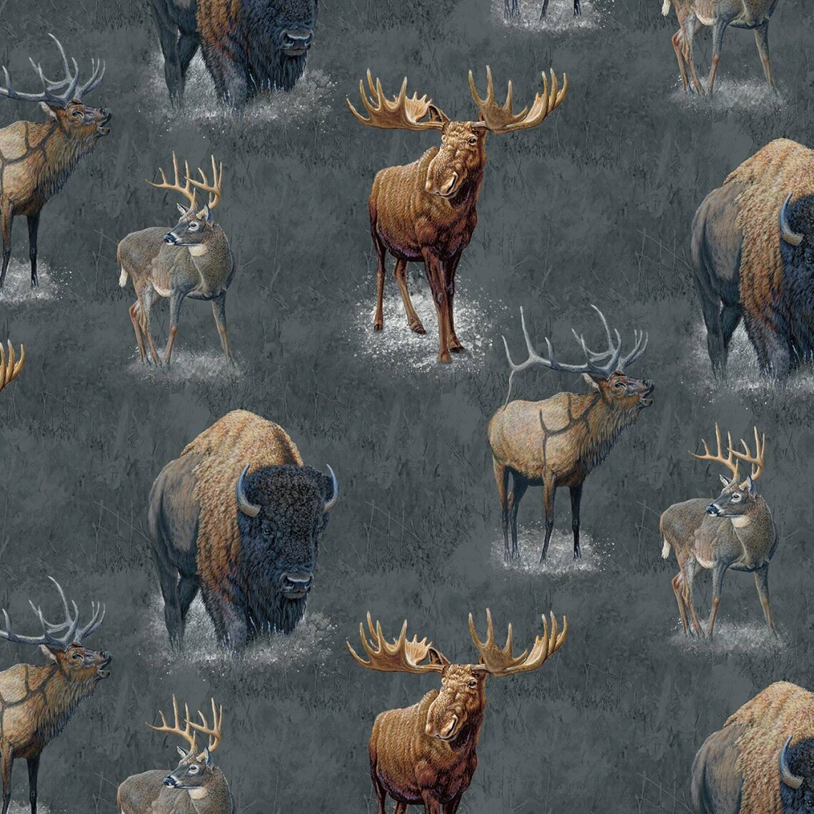 Big Game Cotton Fabric Print. Elk- Deer - Buffalo - Moose - Etsy