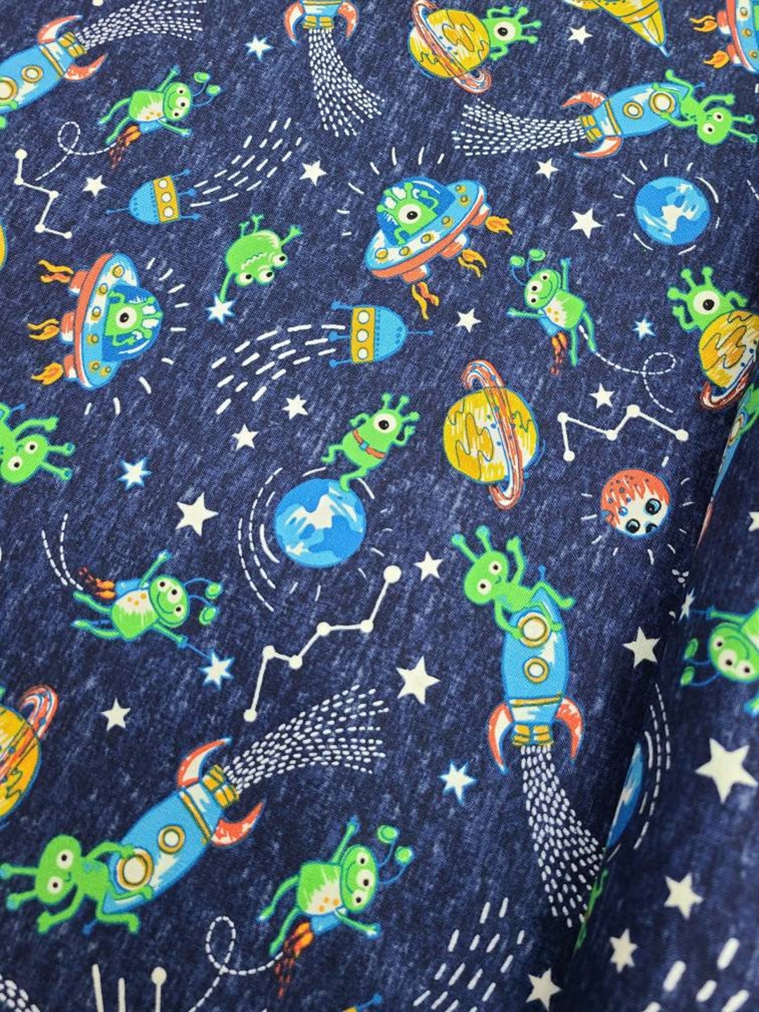 Alien Print Cotton Kids Fabric Blue - Etsy
