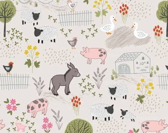 Farm Animals Cotton Fabric Material Cows Rooster Chicken - Etsy