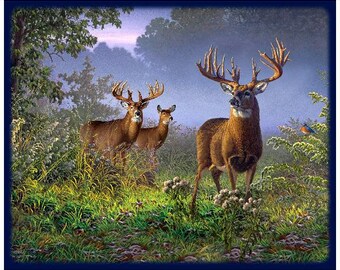 Winter Deer Buck Cotton Fabric Panel | Etsy