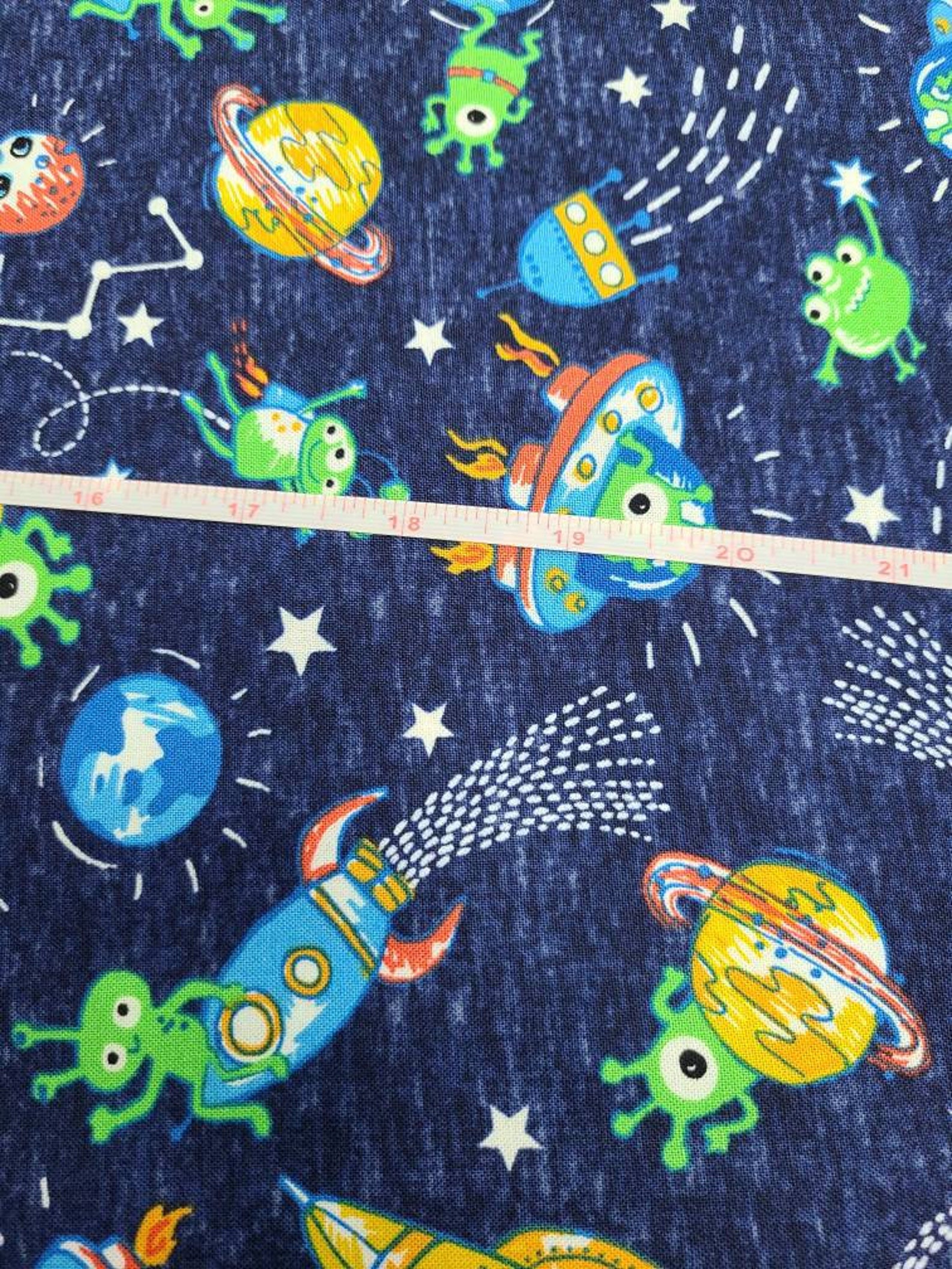 Alien Print Cotton Kids Fabric Blue - Etsy