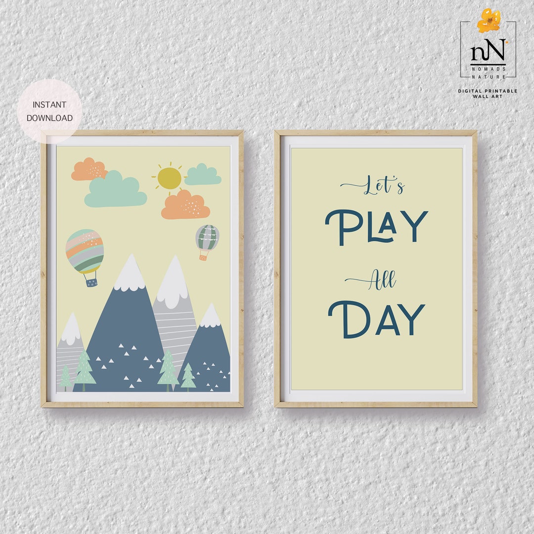 Kids Room Set of 2 Print Wall Art, Kids Room Lets Play Printable Wall ...