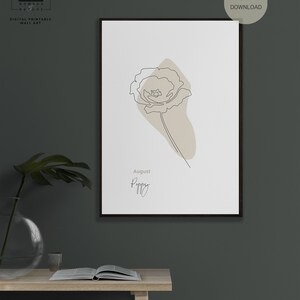 August Flower Line Drawing, Poppy Drawing Art, Minimalist Wall Print ...