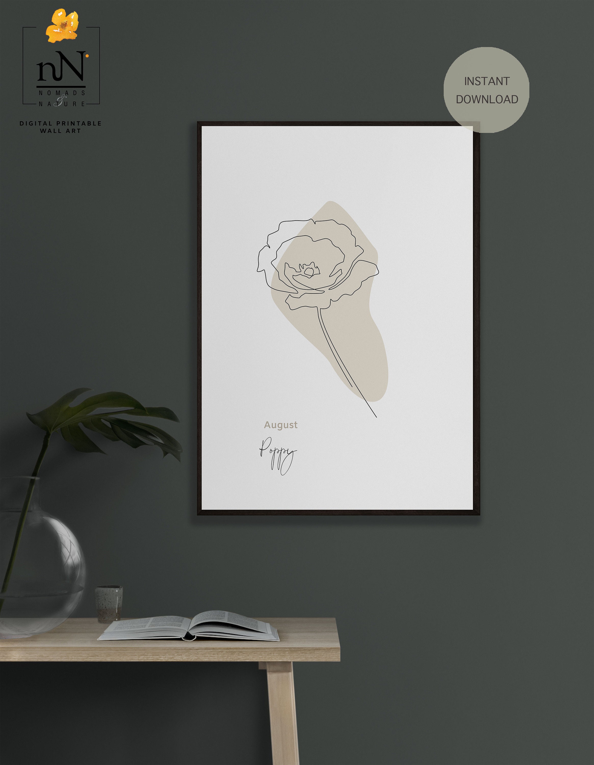 August Flower Line Drawing, Poppy Drawing Art, Minimalist Wall Print ...