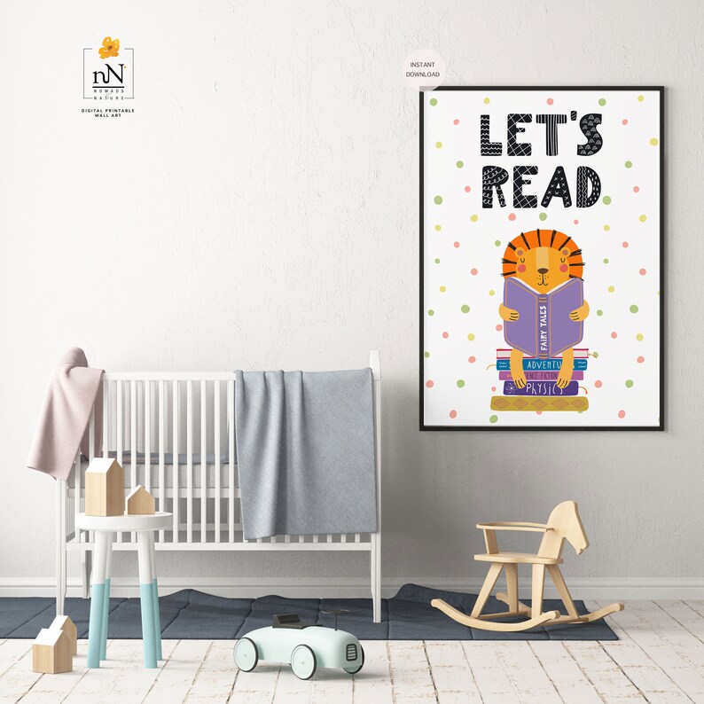 Nursery Room Print Wall Art, Kids Room Lets Read Digital Wall Art, Lets ...