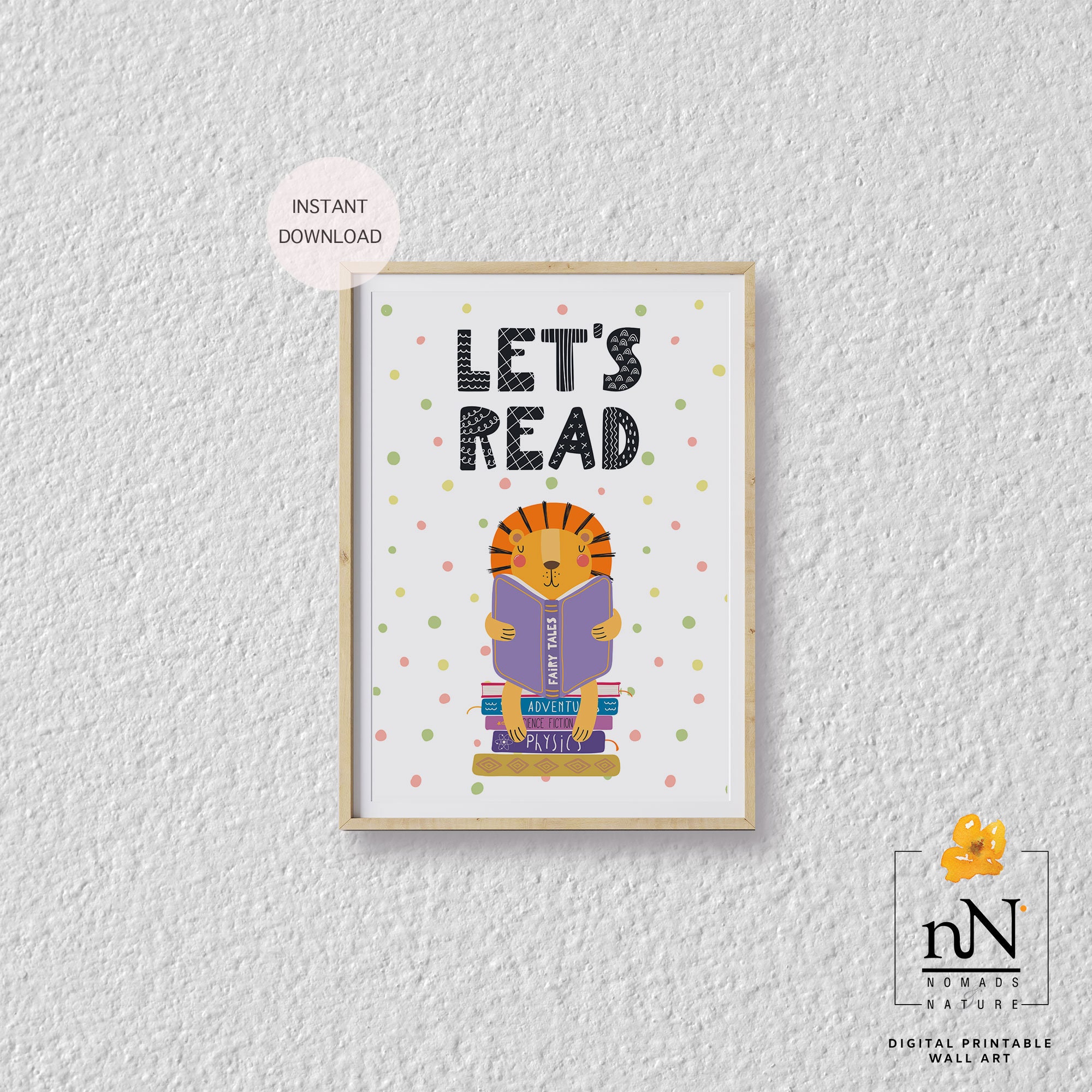 Nursery Room Print Wall Art, Kids Room Lets Read Digital Wall Art, Lets ...