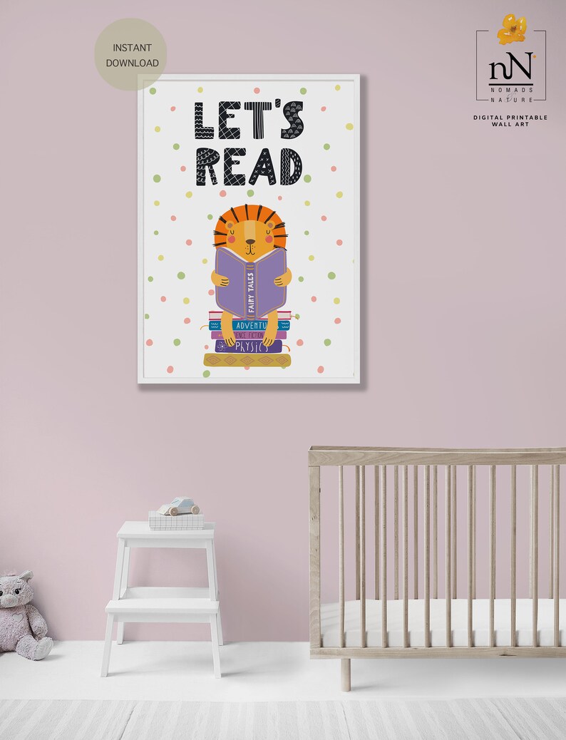 Nursery Room Print Wall Art, Kids Room Lets Read Digital Wall Art, Lets ...