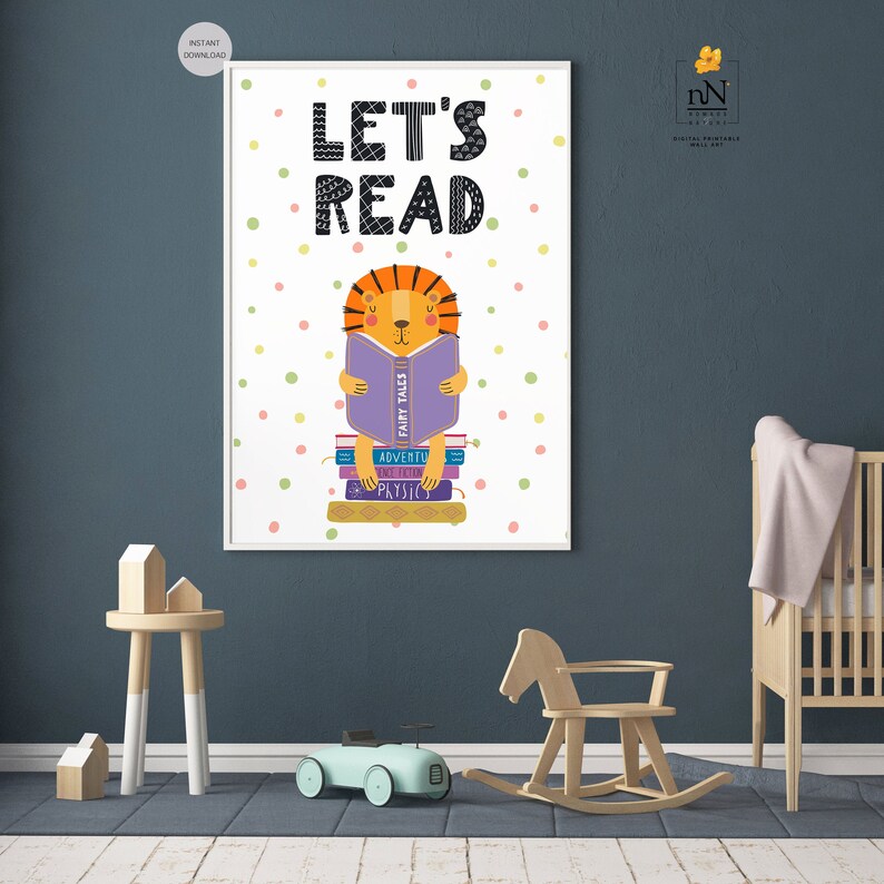 Nursery Room Print Wall Art, Kids Room Lets Read Digital Wall Art, Lets ...