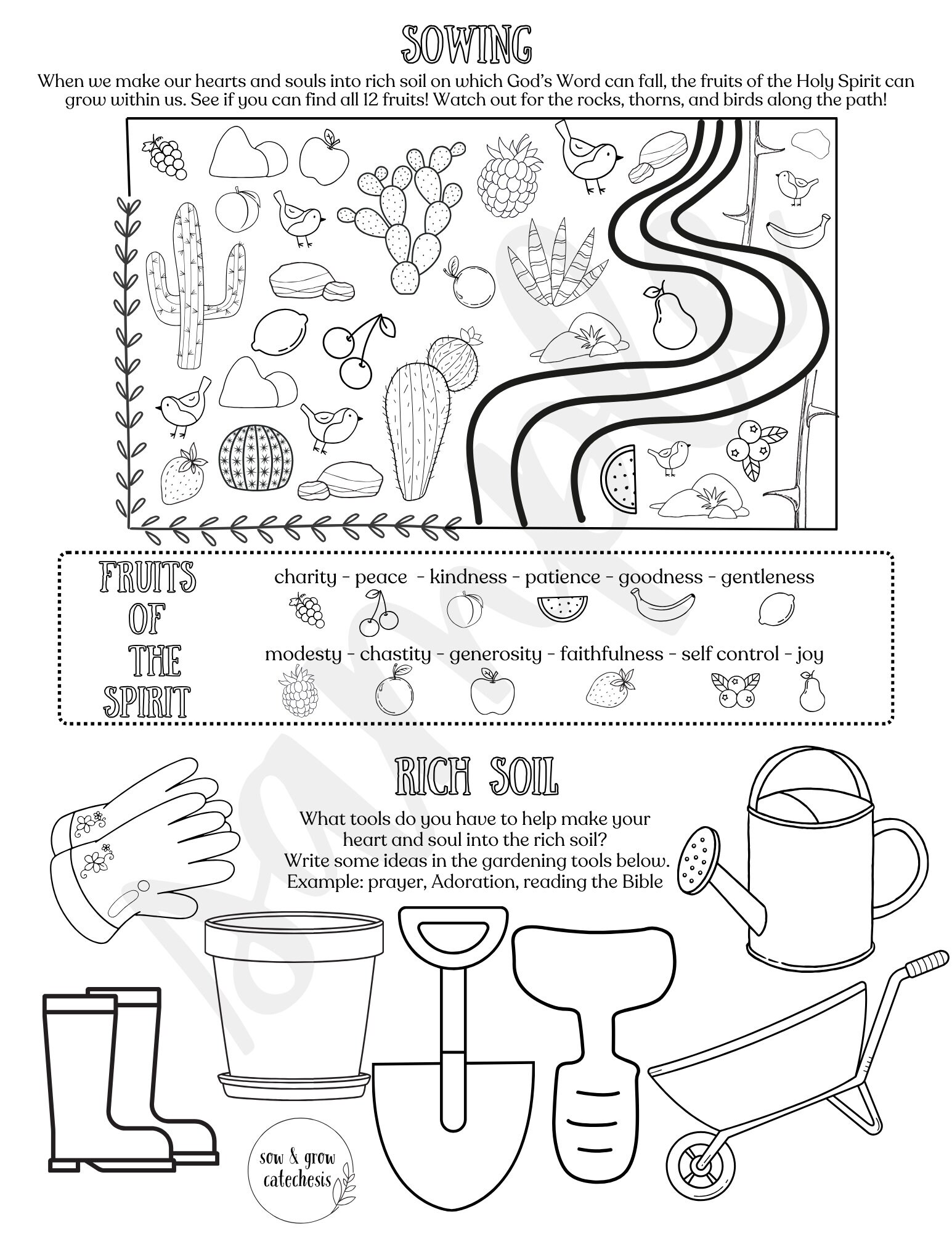 Parable of the Sower Worksheet, Fruits of the Spirit Review - Etsy