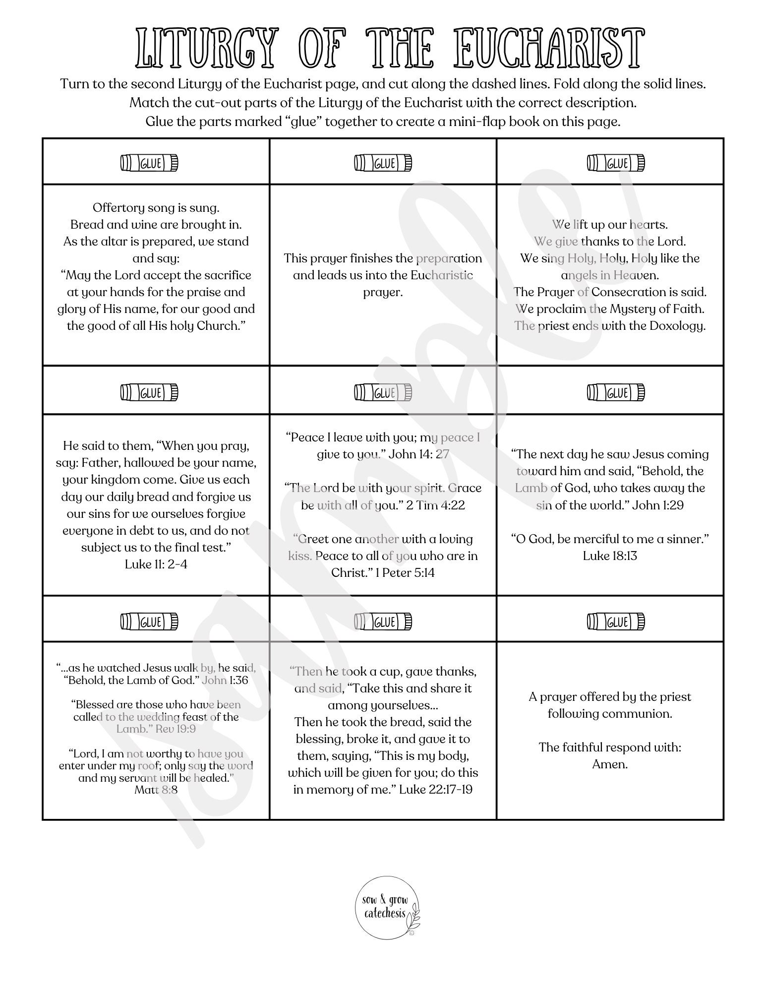 Parts of the Mass Worksheet, Catholic Mass Worksheet - Etsy