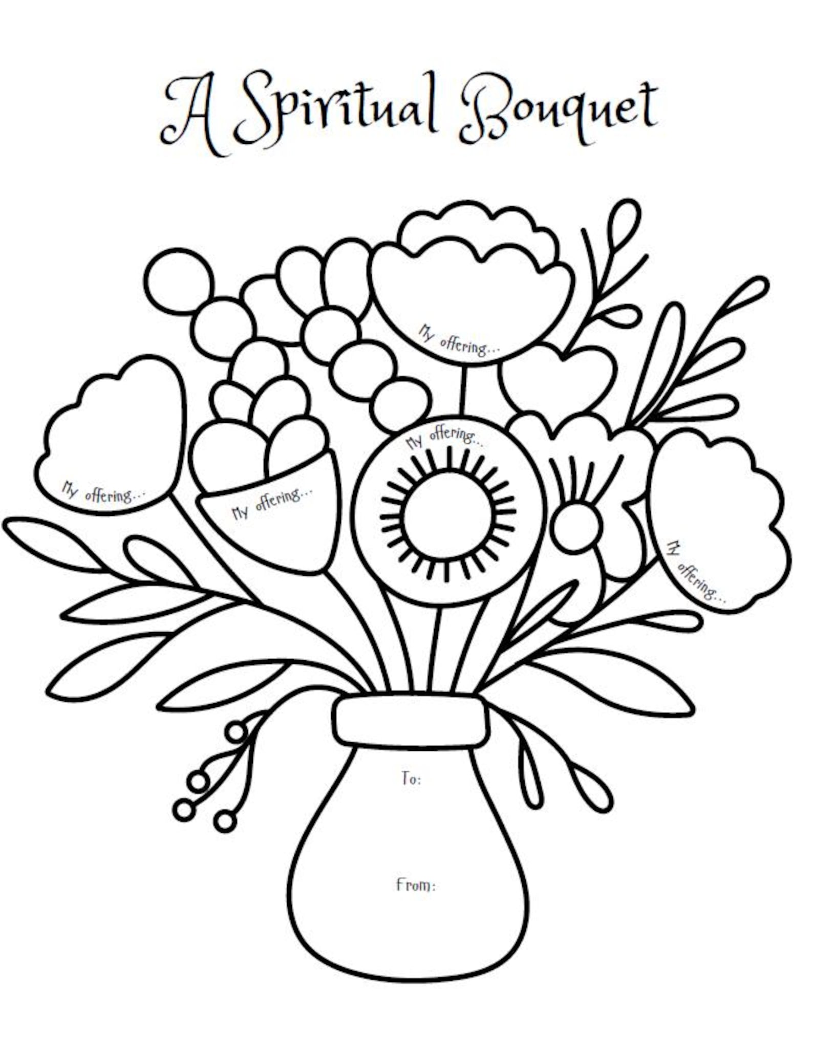 Spiritual Bouquet - 3 Different Bouquets, Line Art/coloring Page, Fill ...