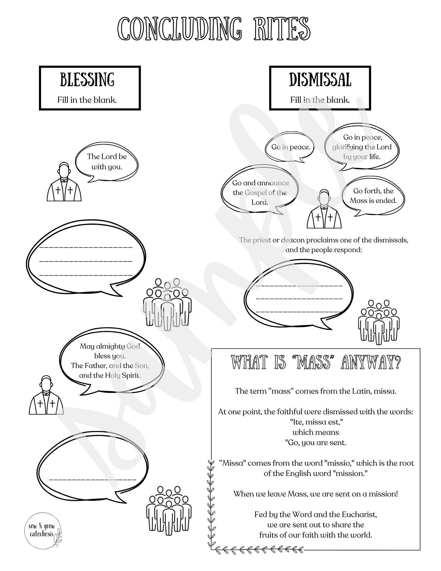 Parts of the Mass Worksheet, Catholic Mass Worksheet - Etsy
