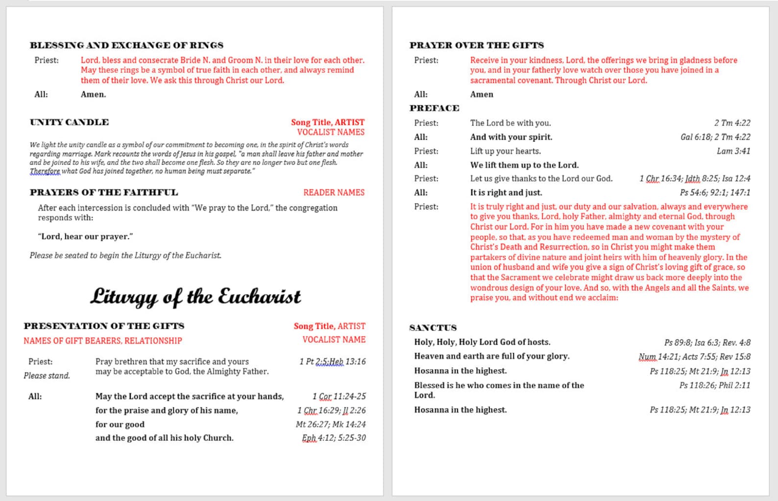 Editable Nuptial Mass Program - Etsy