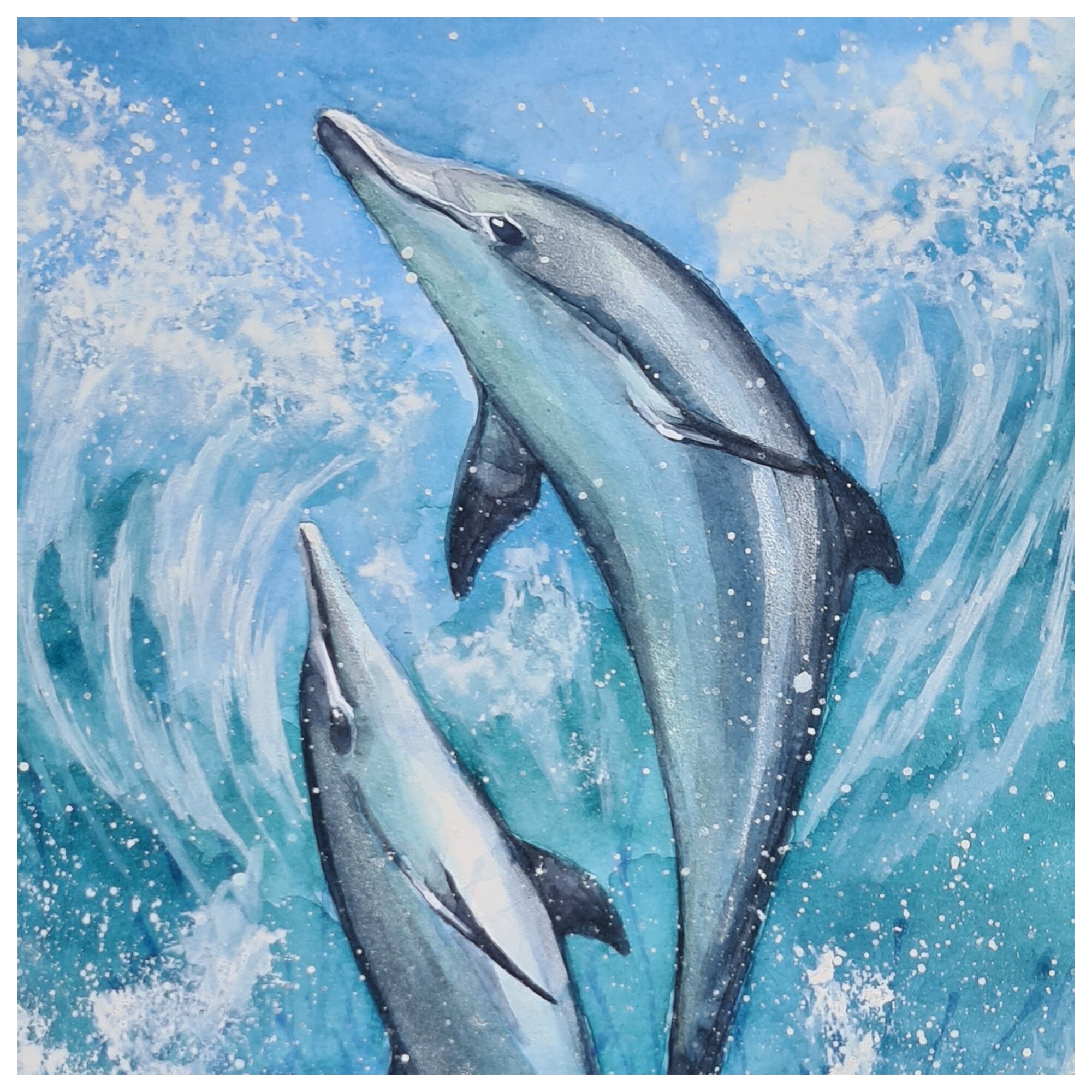Dolphin Splash, Watercolor/mixed Media A4 Unframed Painting/artwork ...