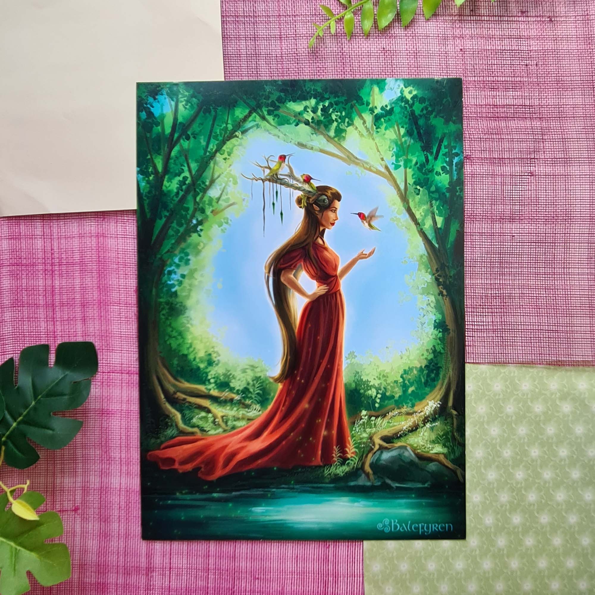 Hummingbird Lady Forest Nature Fantasy Illustration Art Print, Wall Art ...