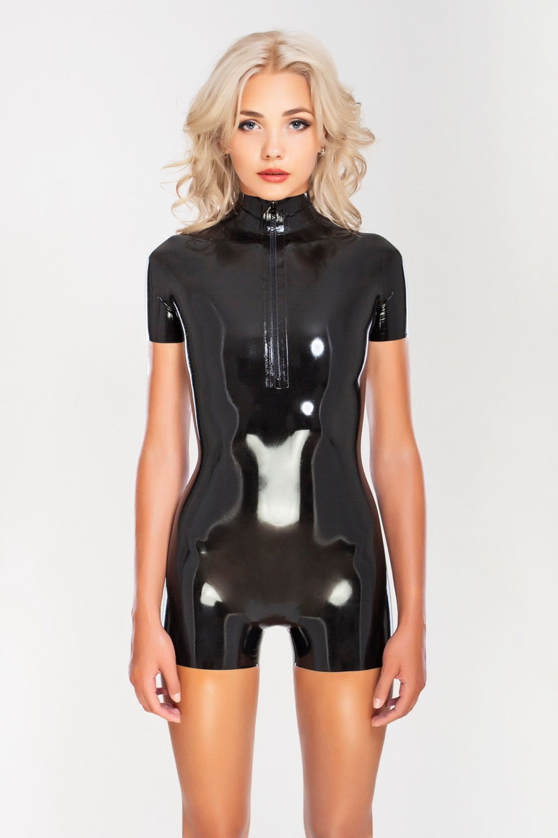 Sexy Short Latex Catsuit With Front Zipper Etsy Erofound
