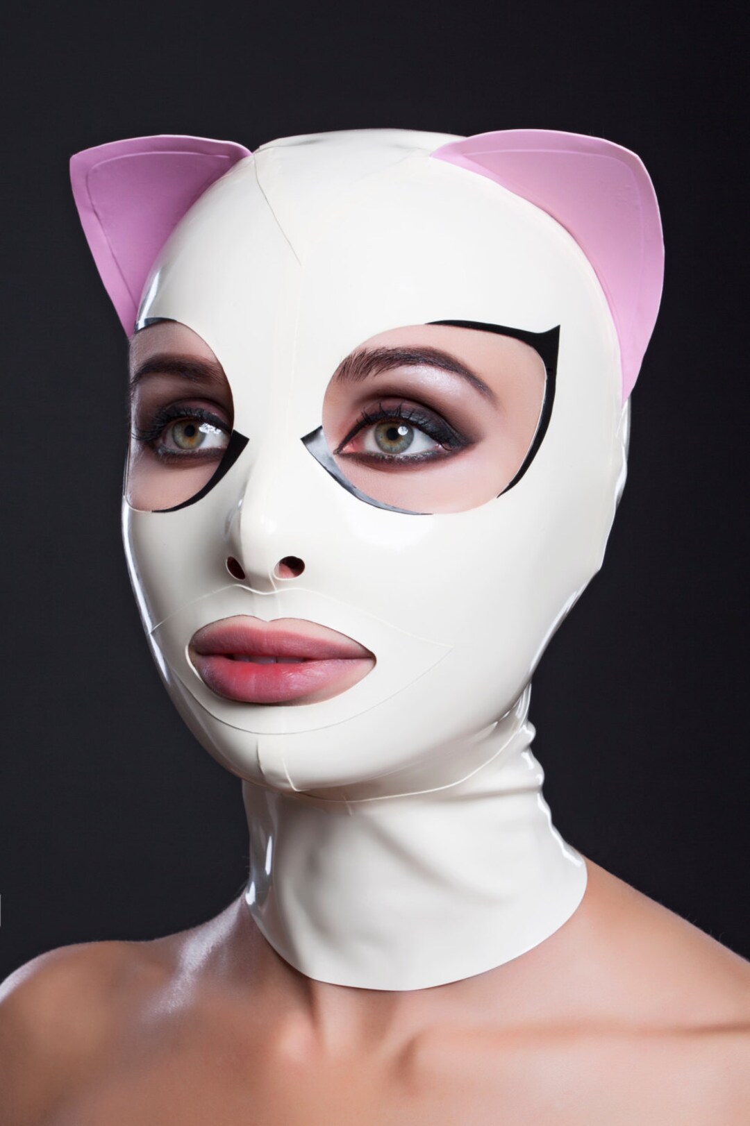 Latex Cat Mask With Eyelashes and Pink Ears - Etsy