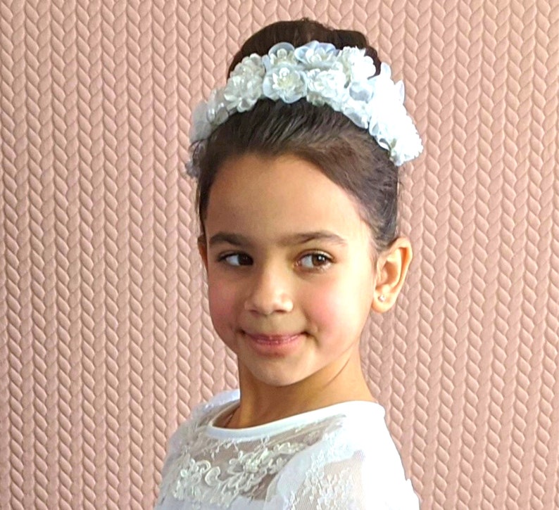Flowergirl Communion Tiara Crown Floral Headpiece Headband Velo De ...
