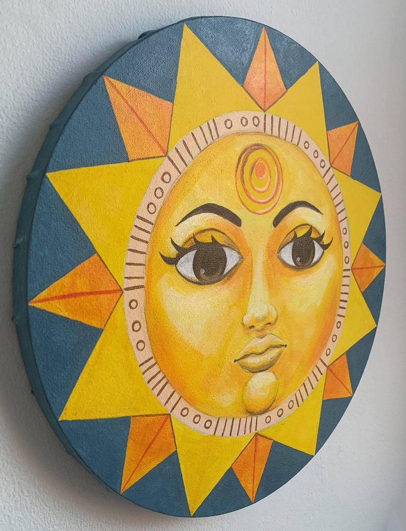 Sun Original Acrylic Painting on a Round Canvas 30cm - Etsy