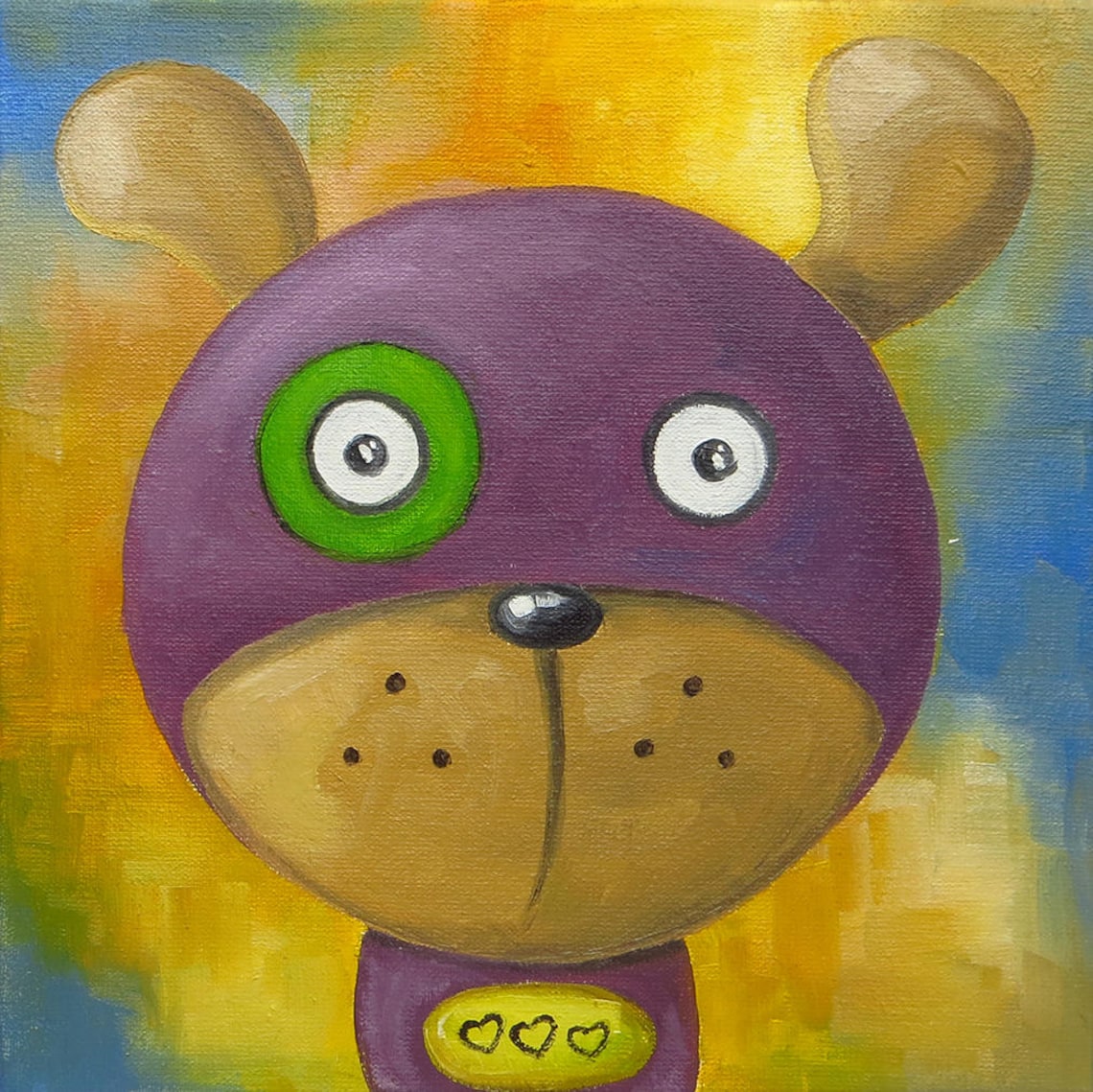 Purple Dog Original Oil Painting on Canvas 20x20 Cm - Etsy