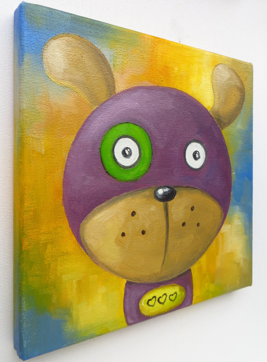 Purple Dog Original Oil Painting on Canvas 20x20 Cm - Etsy