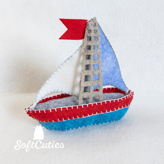 Soft Toy Sail Ship. Sailboat with Blue Sail. Handmade Felt | Etsy