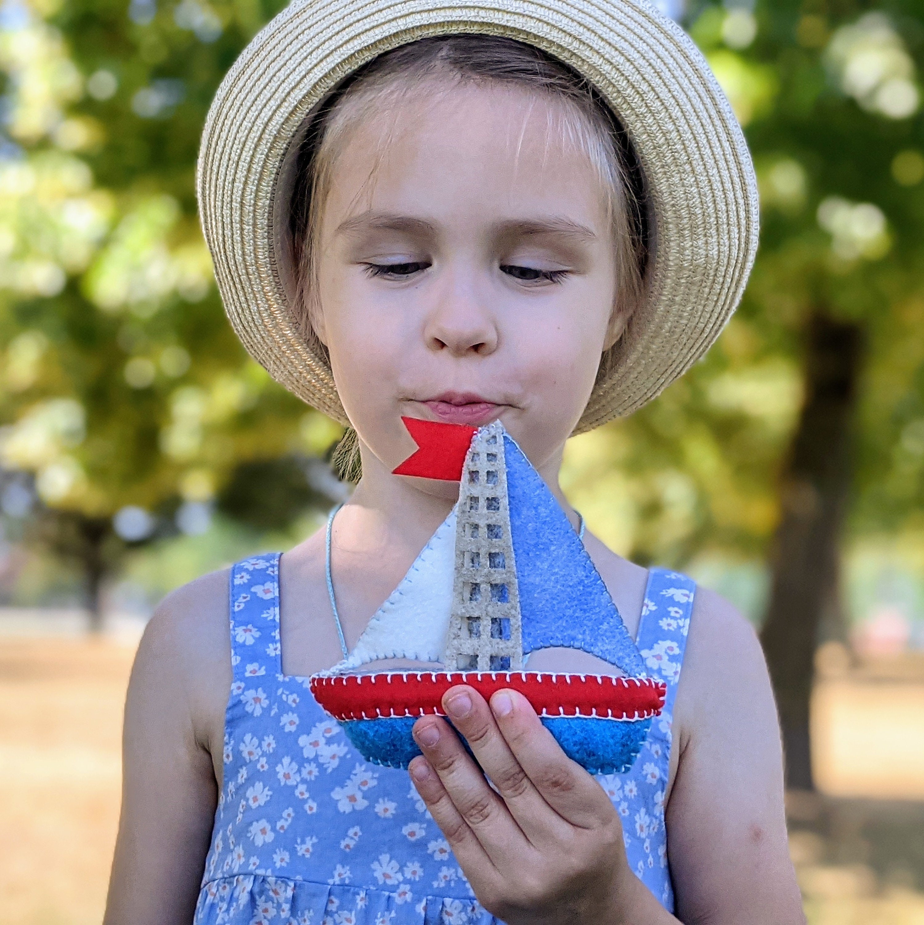 Soft Toy Sail Ship. Sailboat With Blue Sail. Handmade Felt Toy ...