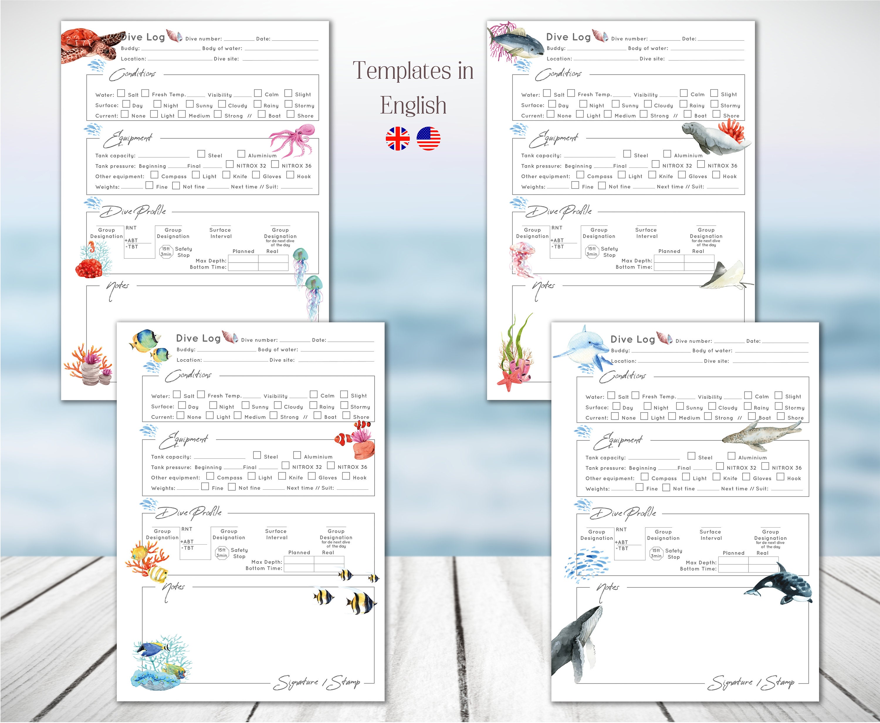 Digital Pages SCUBA Dive Logbook, Divers Log Book, A5 Divelog Sheets ...