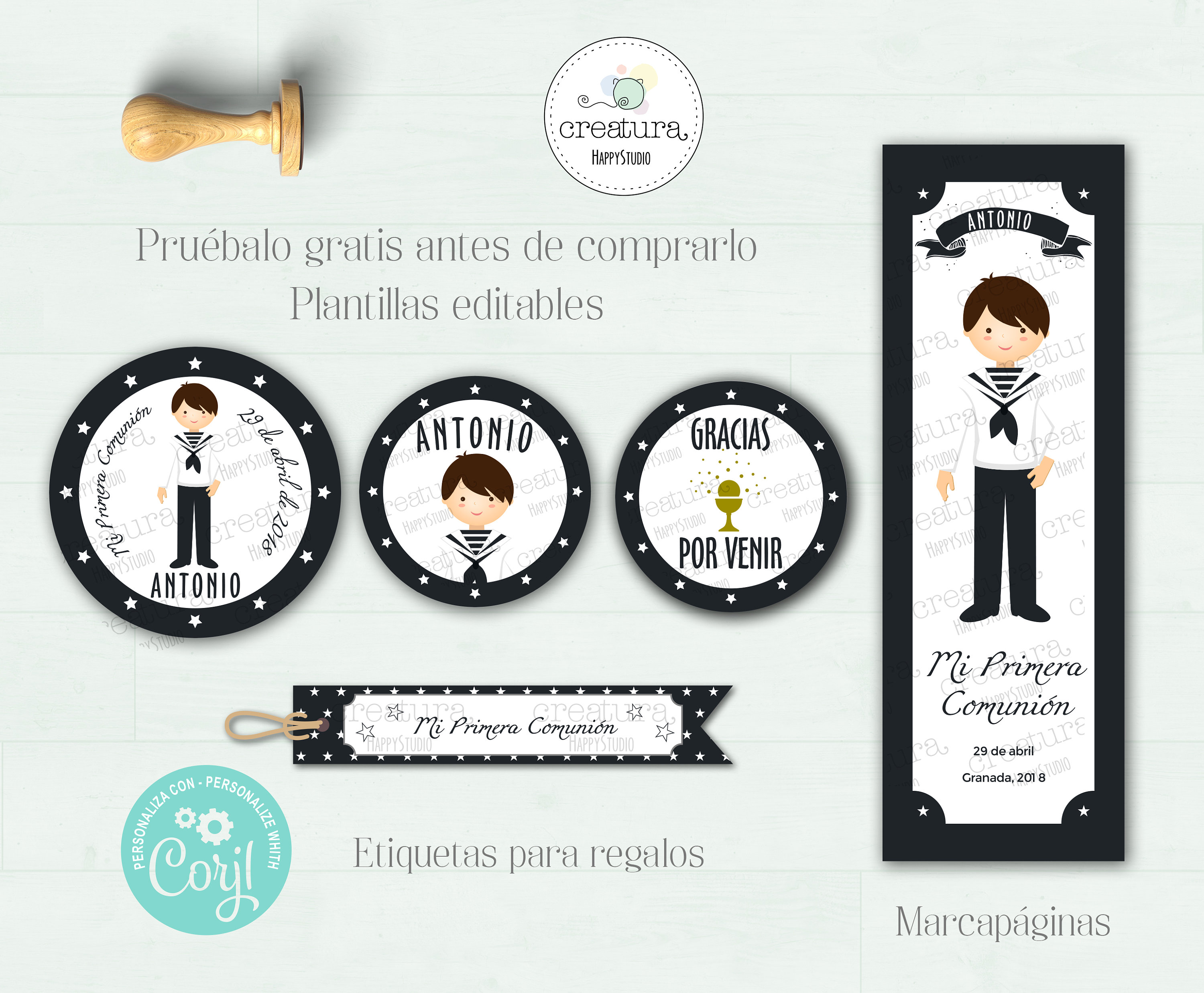 Printable Bookmark and Labels First Communion Sailor Navy Blue Boy and ...