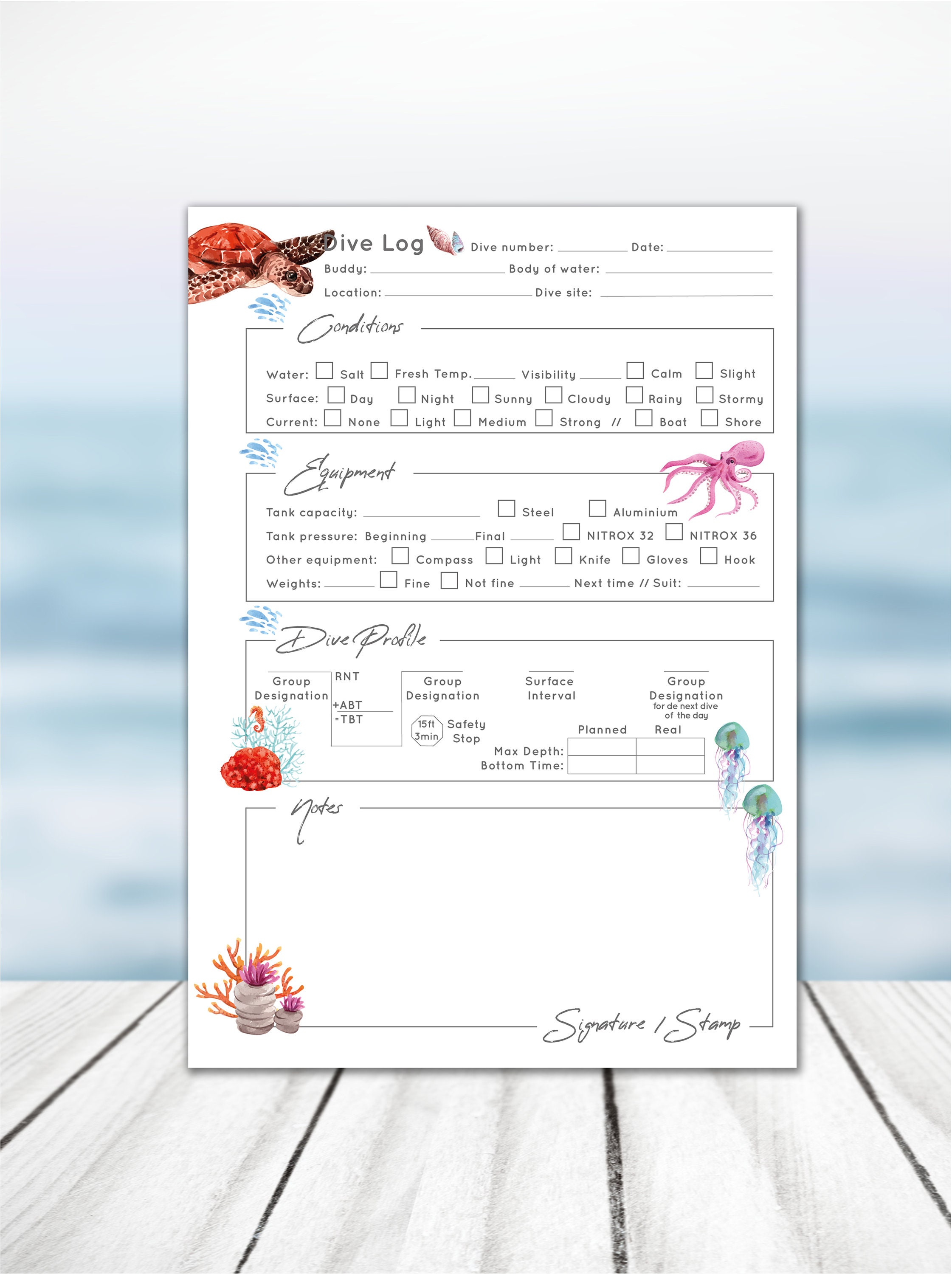 Digital Pages SCUBA Dive Logbook, Divers Log Book, A5 Divelog Sheets ...