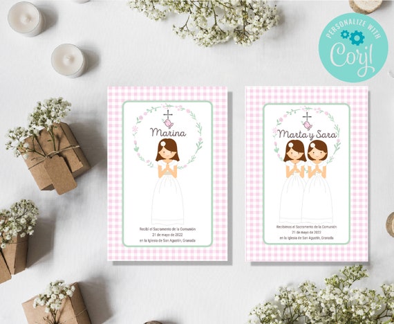 First Holly Communion Gingham Spring Pink. Personalize and | Etsy