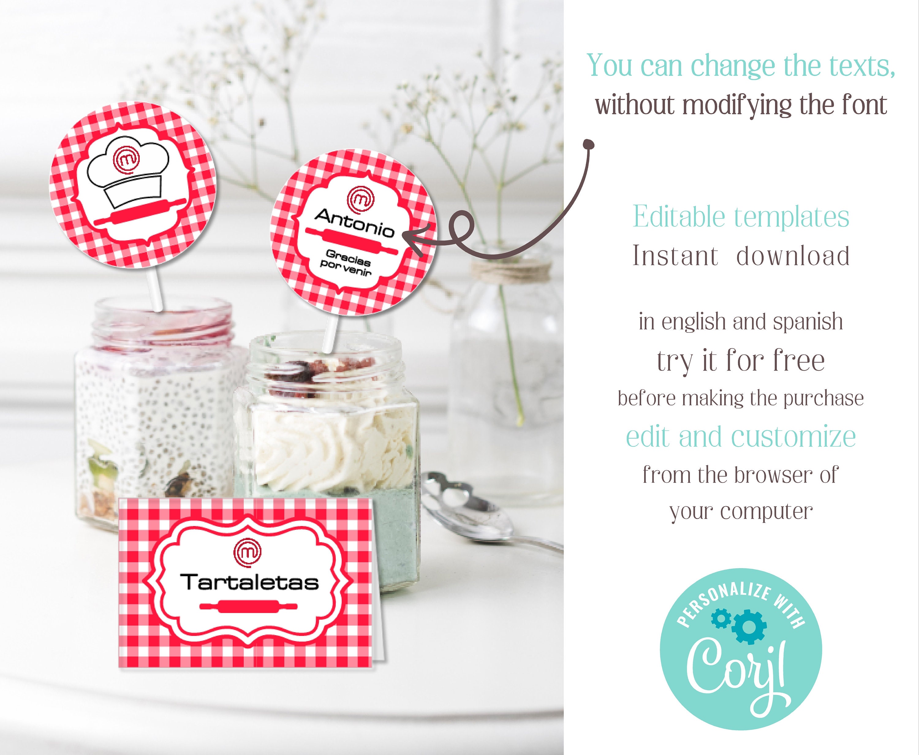 Personalised Masterchef Stand up Editable Cupcake Toppers / Thank You ...