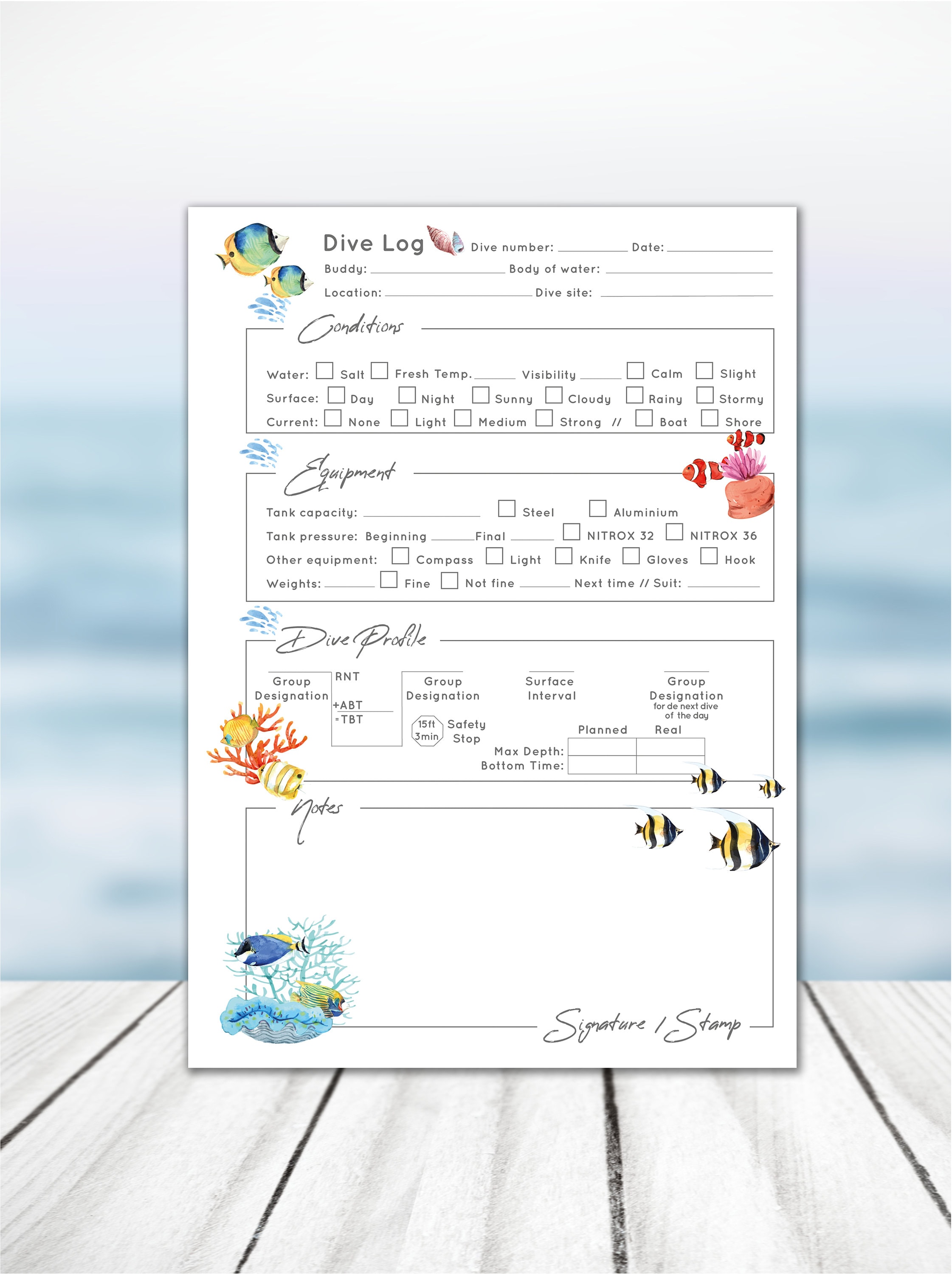 Digital Pages SCUBA Dive Logbook, Divers Log Book, A5 Divelog Sheets ...