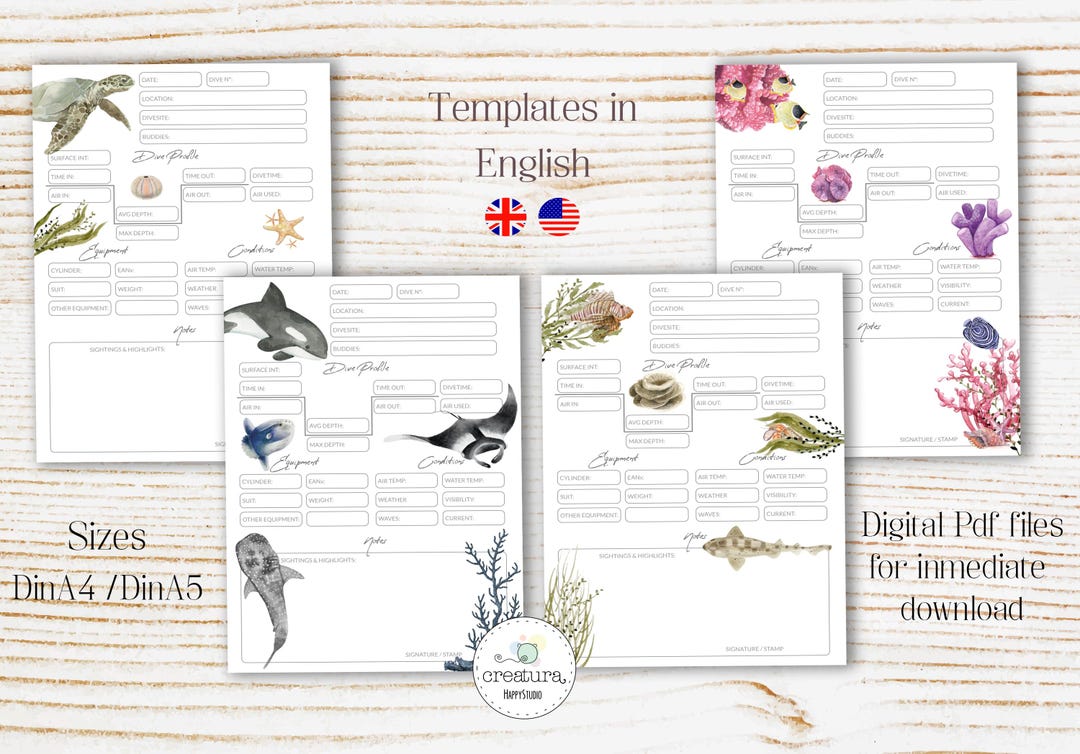 Digital Pages SCUBA Dive Logbook, Divers Log Book, A5 Divelog Sheets ...