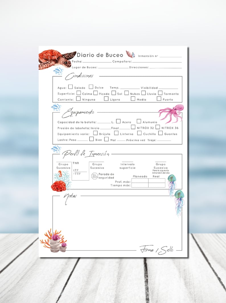 A5 and A4 Templates in Downloadable PDF Format. Illustrated Dive Log ...