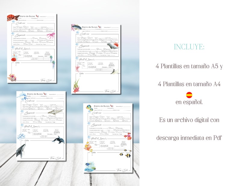 A5 and A4 Templates in Downloadable PDF Format. Illustrated Dive Log ...