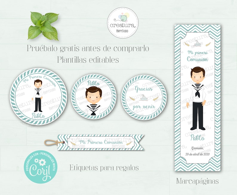 Printable Bookmark and Labels First Communion Sailor Boy and Twin ...