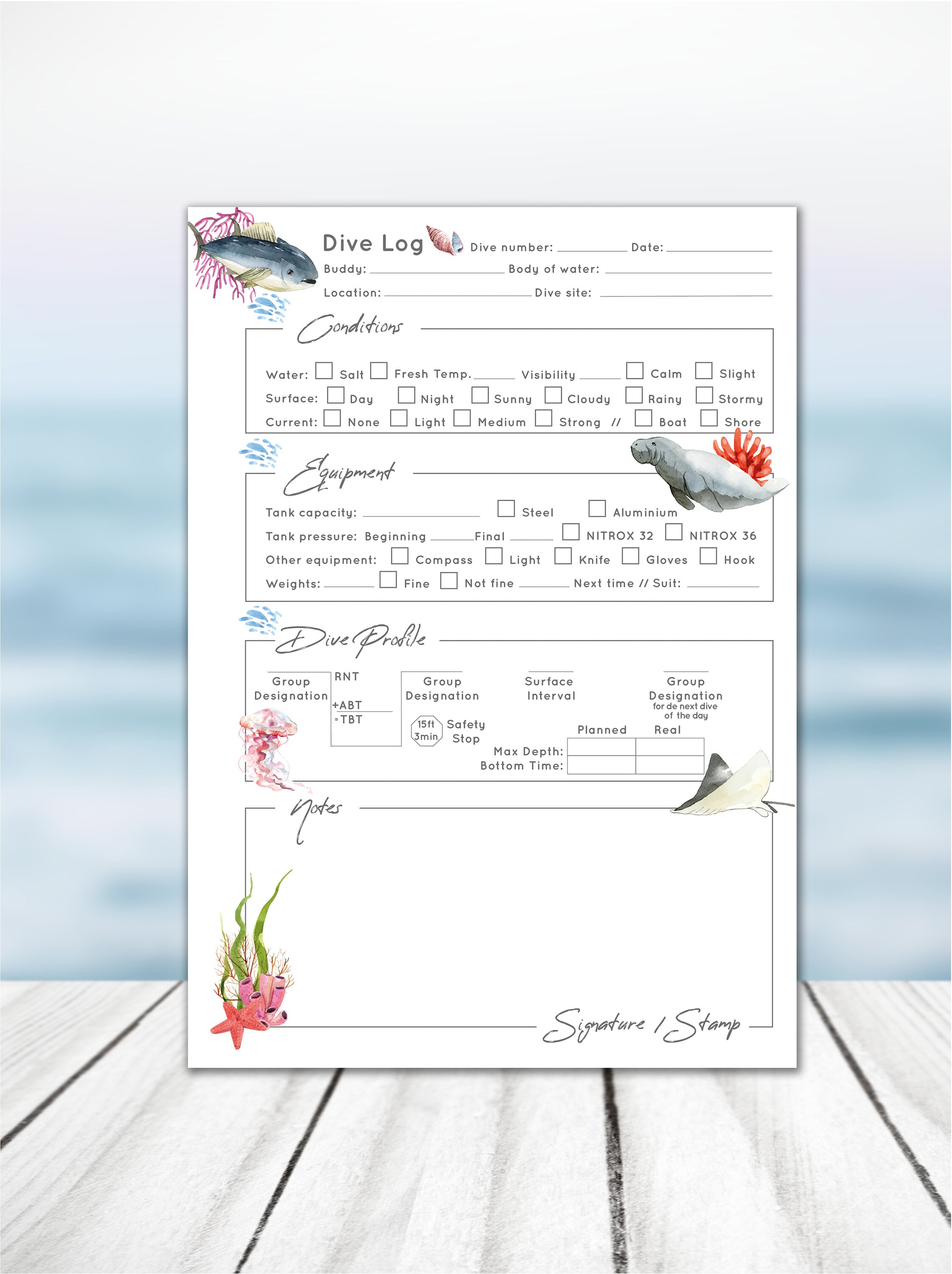 Digital Pages SCUBA Dive Logbook, Divers Log Book, A5 Divelog Sheets ...