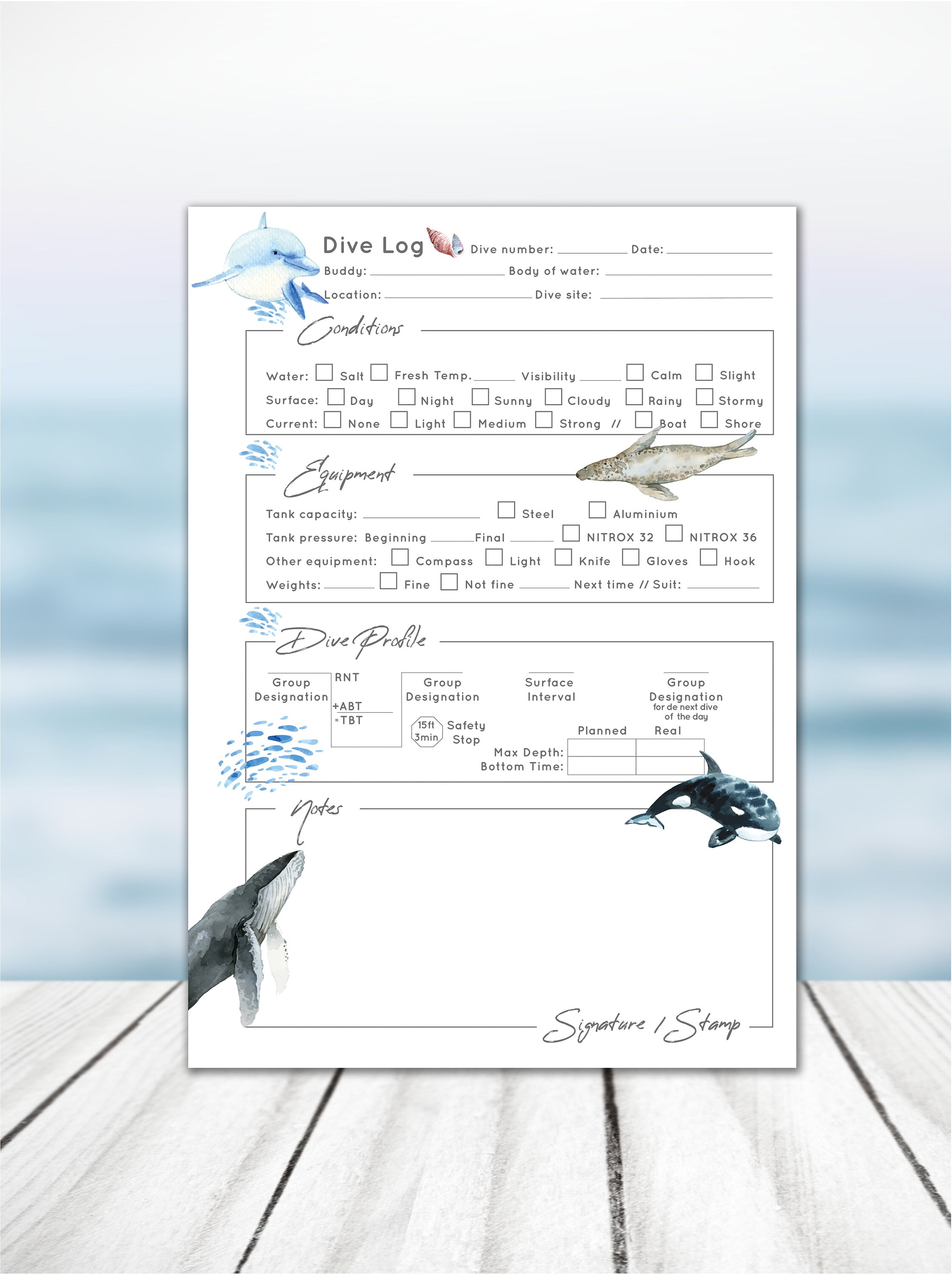 Digital Pages SCUBA Dive Logbook, Divers Log Book, A5 Divelog Sheets ...