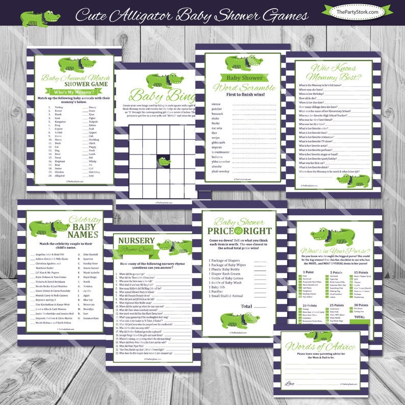Alligator Baby Shower Games: Alligator Theme, Bingo, Price is Right ...