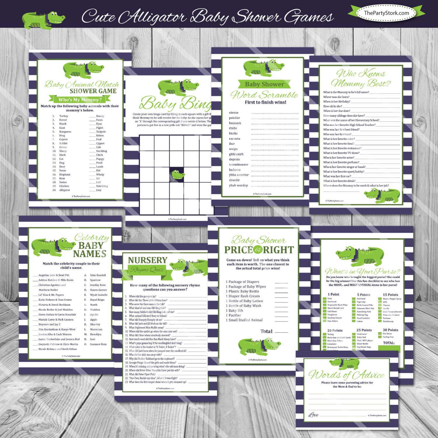 Alligator Baby Shower Games: Alligator Theme, Bingo, Price is Right ...