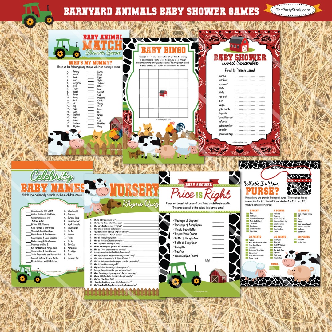 Barnyard Baby Shower Games: Farm Animal Theme, Bingo, Price is Right ...