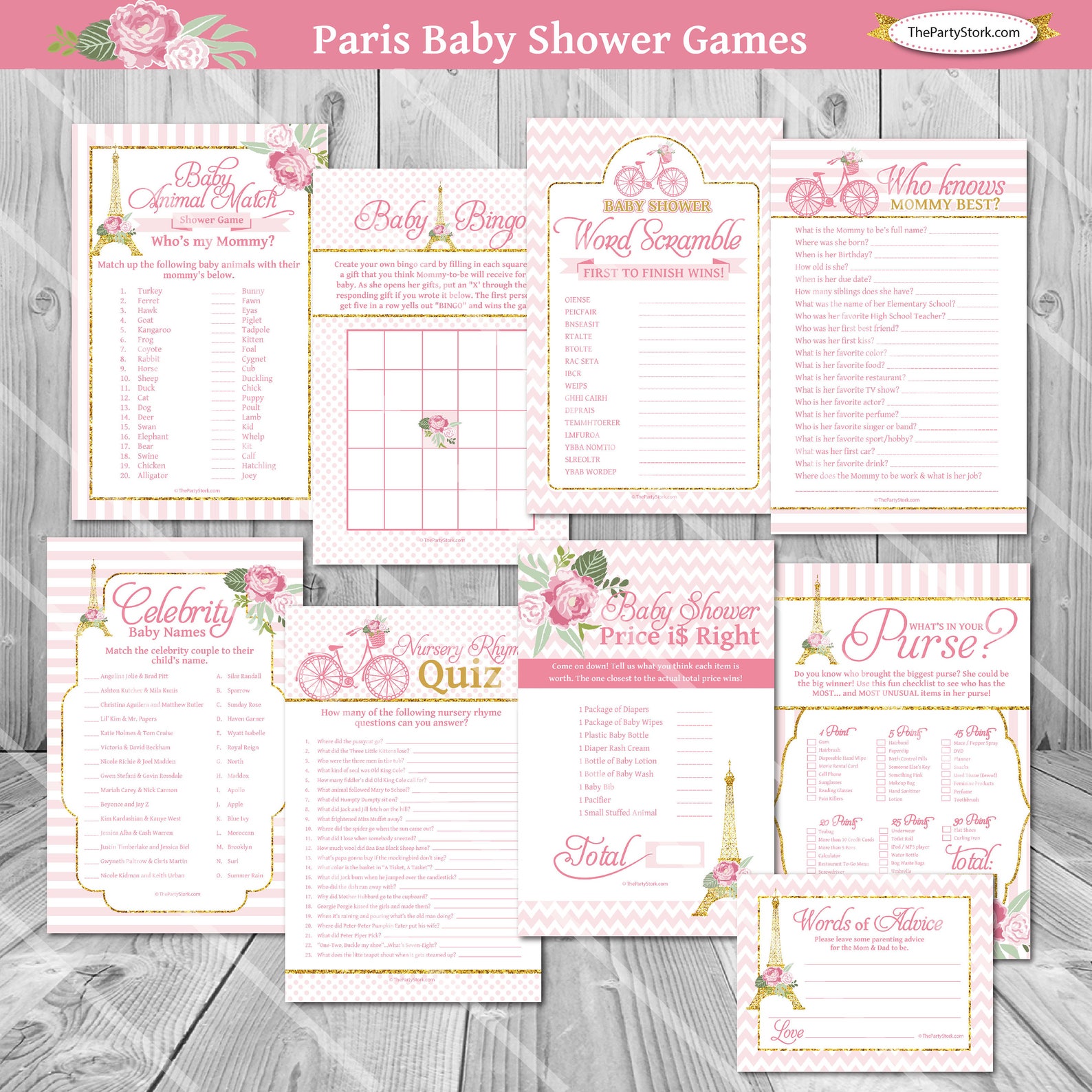 Paris Baby Shower Games, Girl Baby Shower Games Printable Baby Shower ...