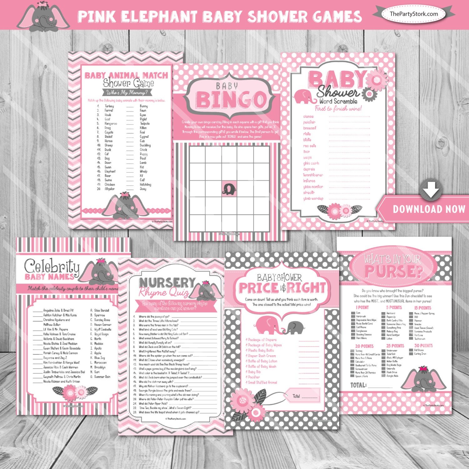 Elephant Baby Shower Games, Girl Baby Shower Games Pink Baby Shower ...