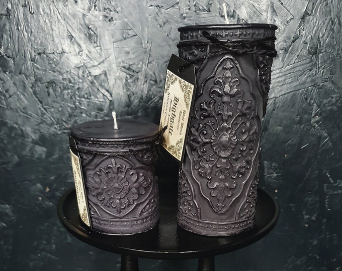 Black Baroque Candle, Ornate Gothic Candle, Witchy Pillar Candle, Vegan ...