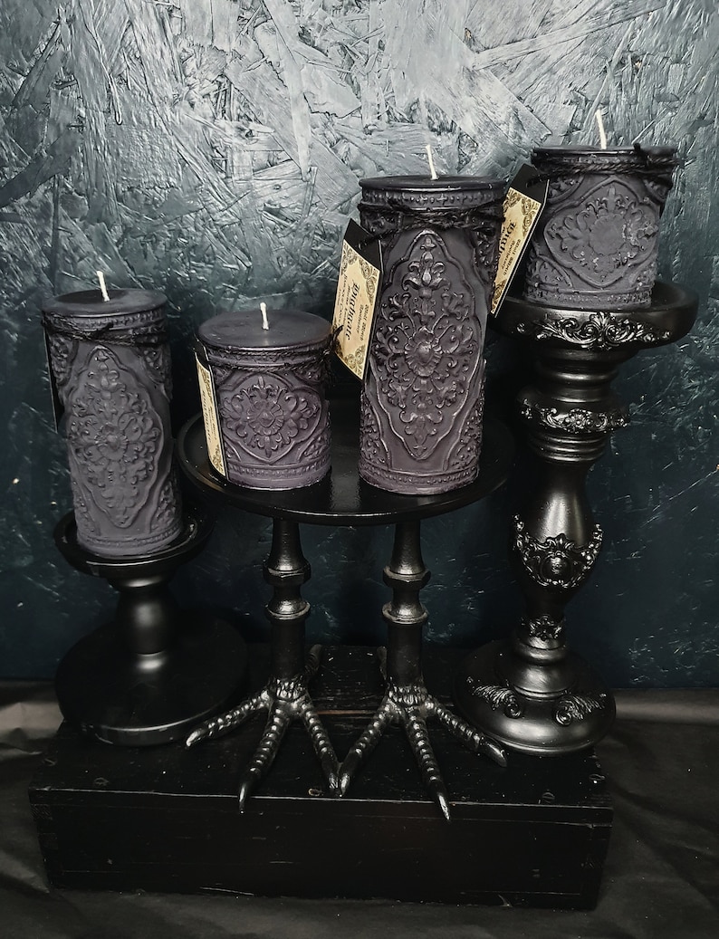 Black Baroque Candle, Ornate Gothic Candle, Witchy Pillar Candle, Vegan ...