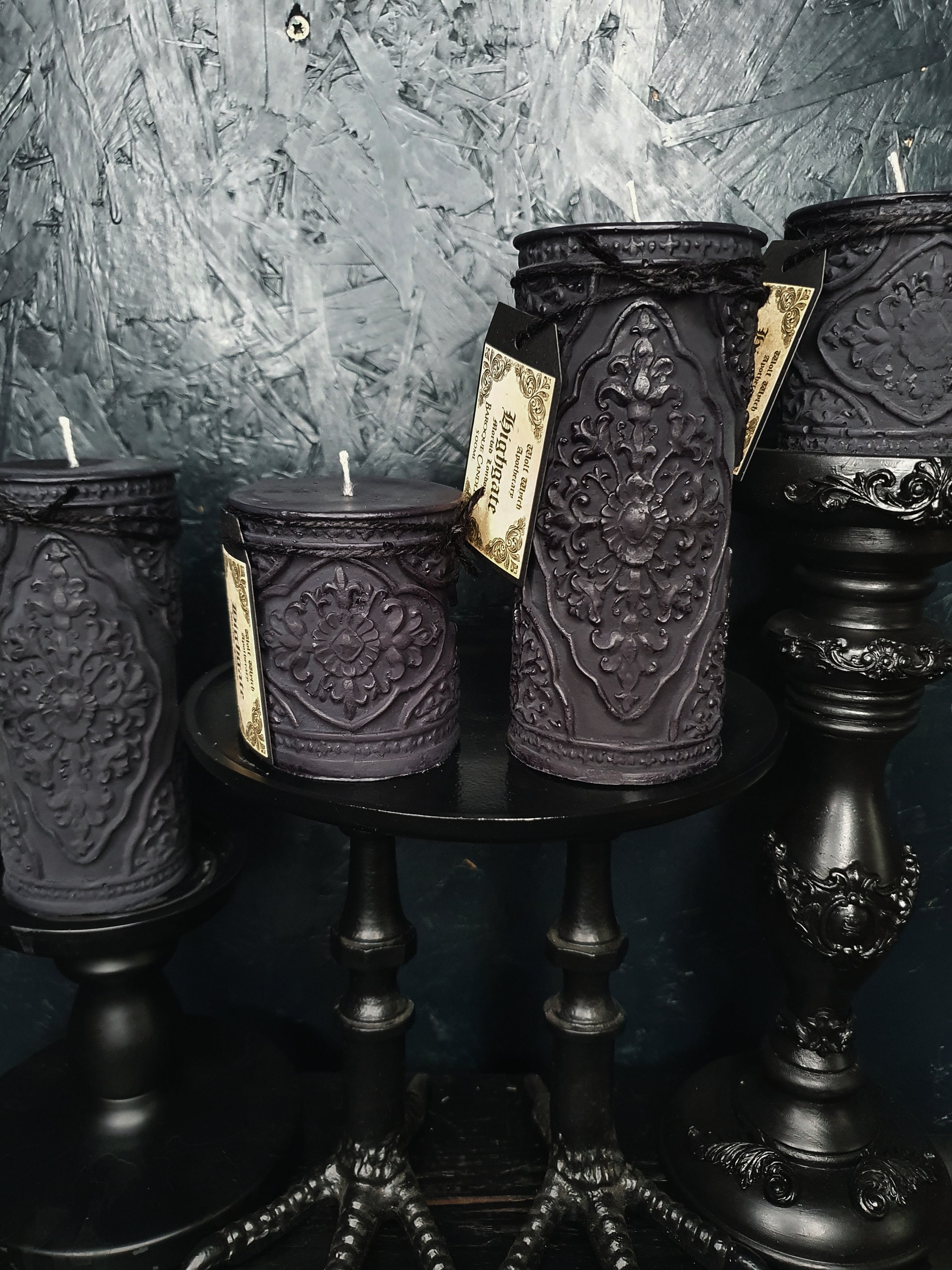 Black Baroque Candle Ornate Gothic Candle Witchy Pillar - Etsy UK