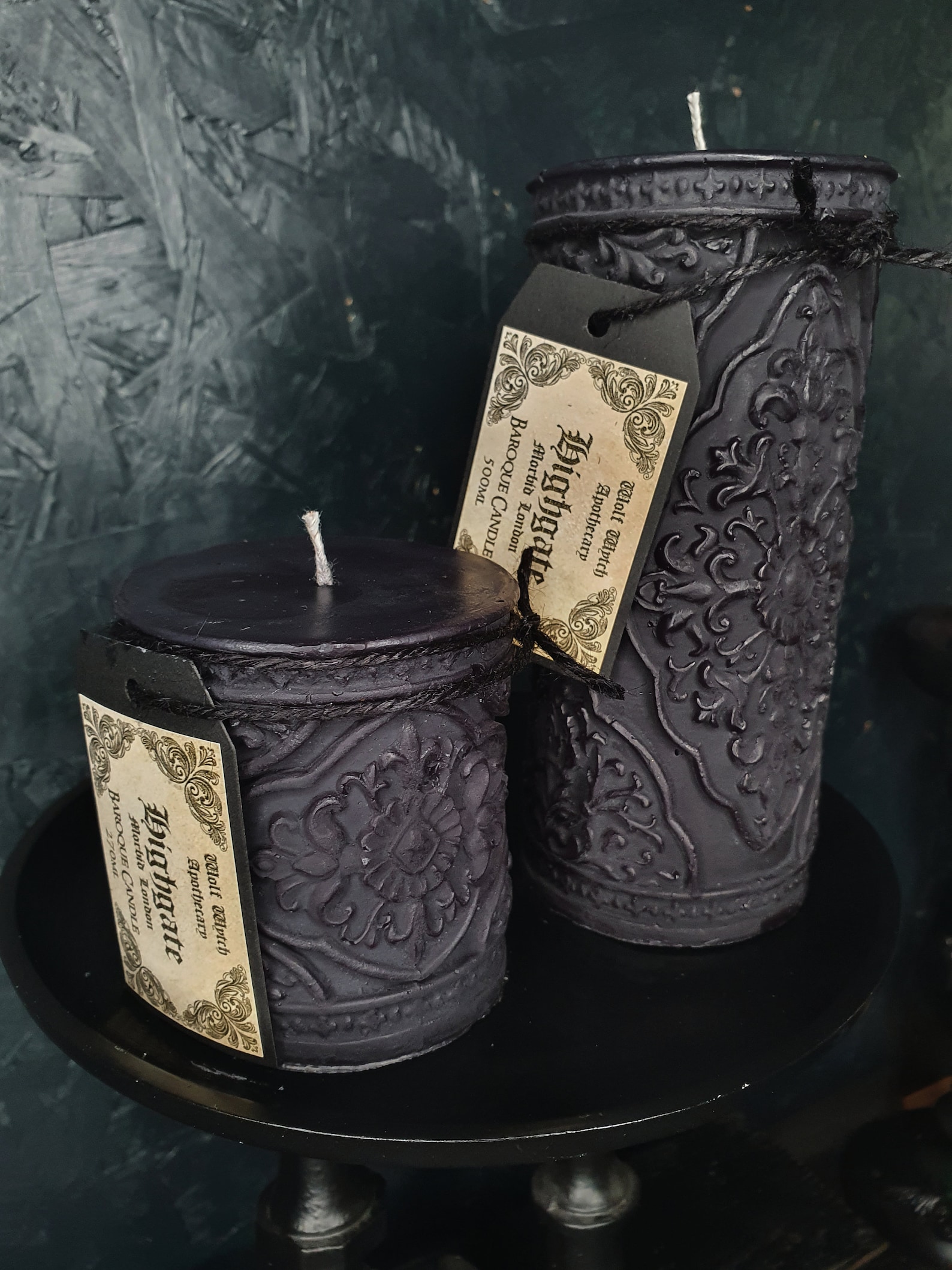 Black Baroque Candle, Ornate Gothic Candle, Witchy Pillar Candle, Vegan ...