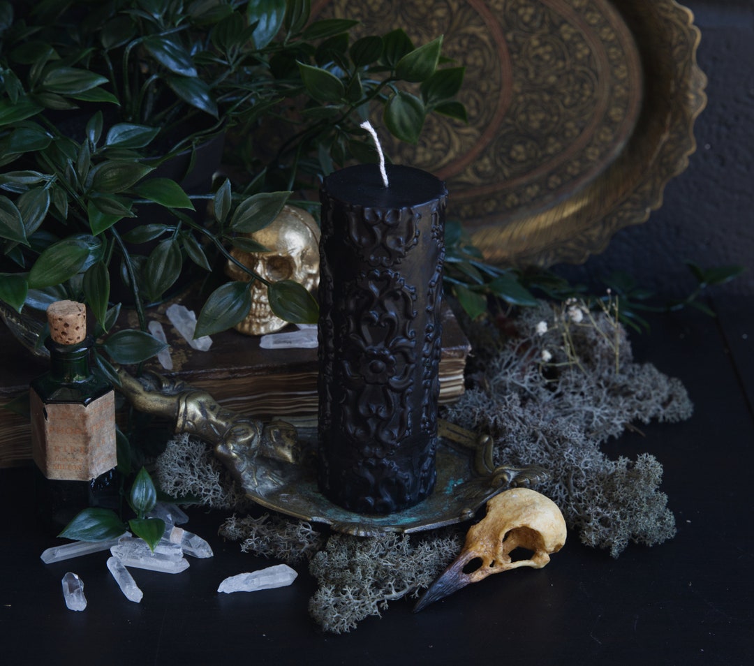 Black Baroque Candle, Ornate Gothic Candle, Victorian Gothic, Witchy ...